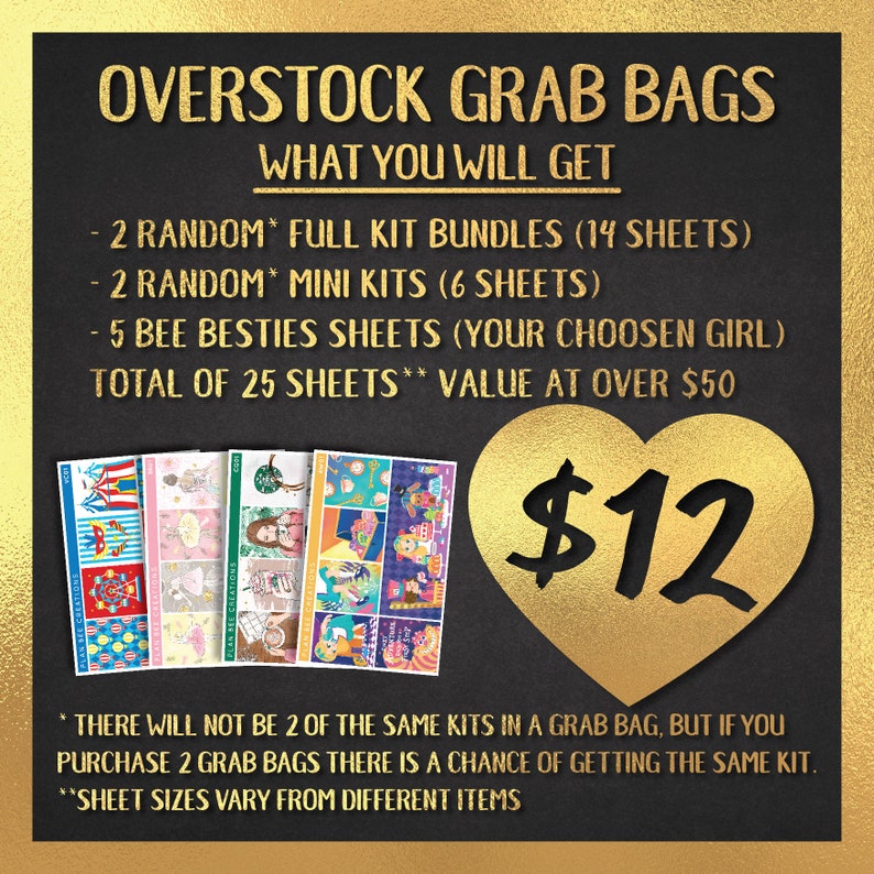 Overstock Grab Bag 25 SHEETS Stickers Kits, Characters / Weekly Planner ...