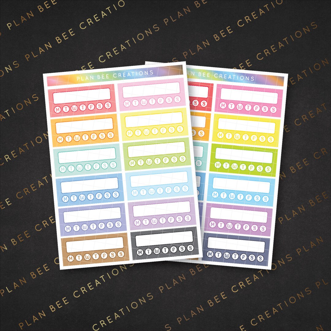 Weekly Habit Tracker Stickers Multi Color Palette Functional Rainbow ...
