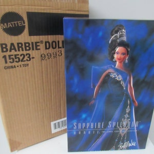 MIB NRFB Gorgeous Sapphire Splendor Barbie by Bob Mackie Circa 1996 W ...