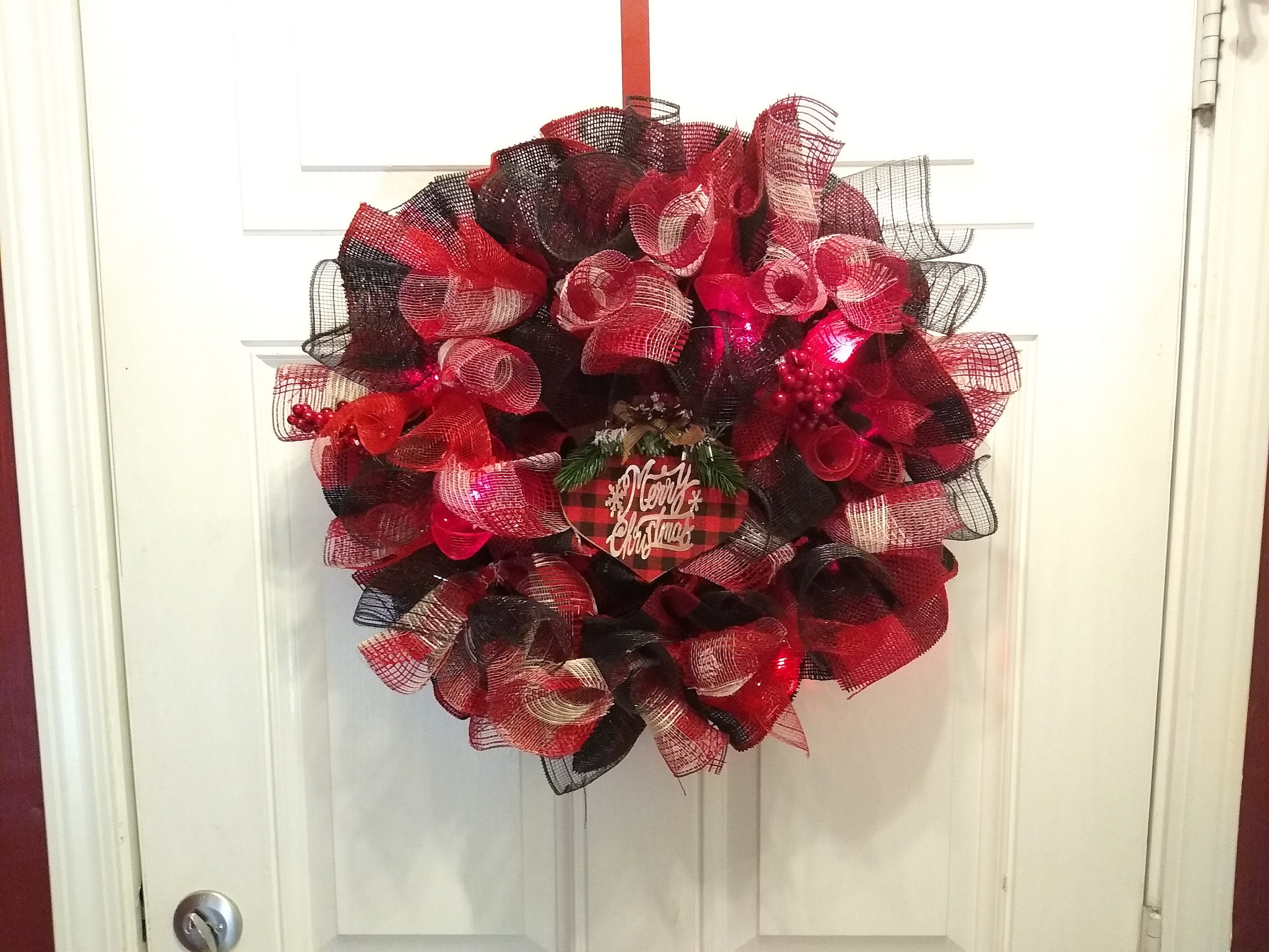 Merry Christmas Buffalo Plaid Deco Mesh Wreath - Etsy