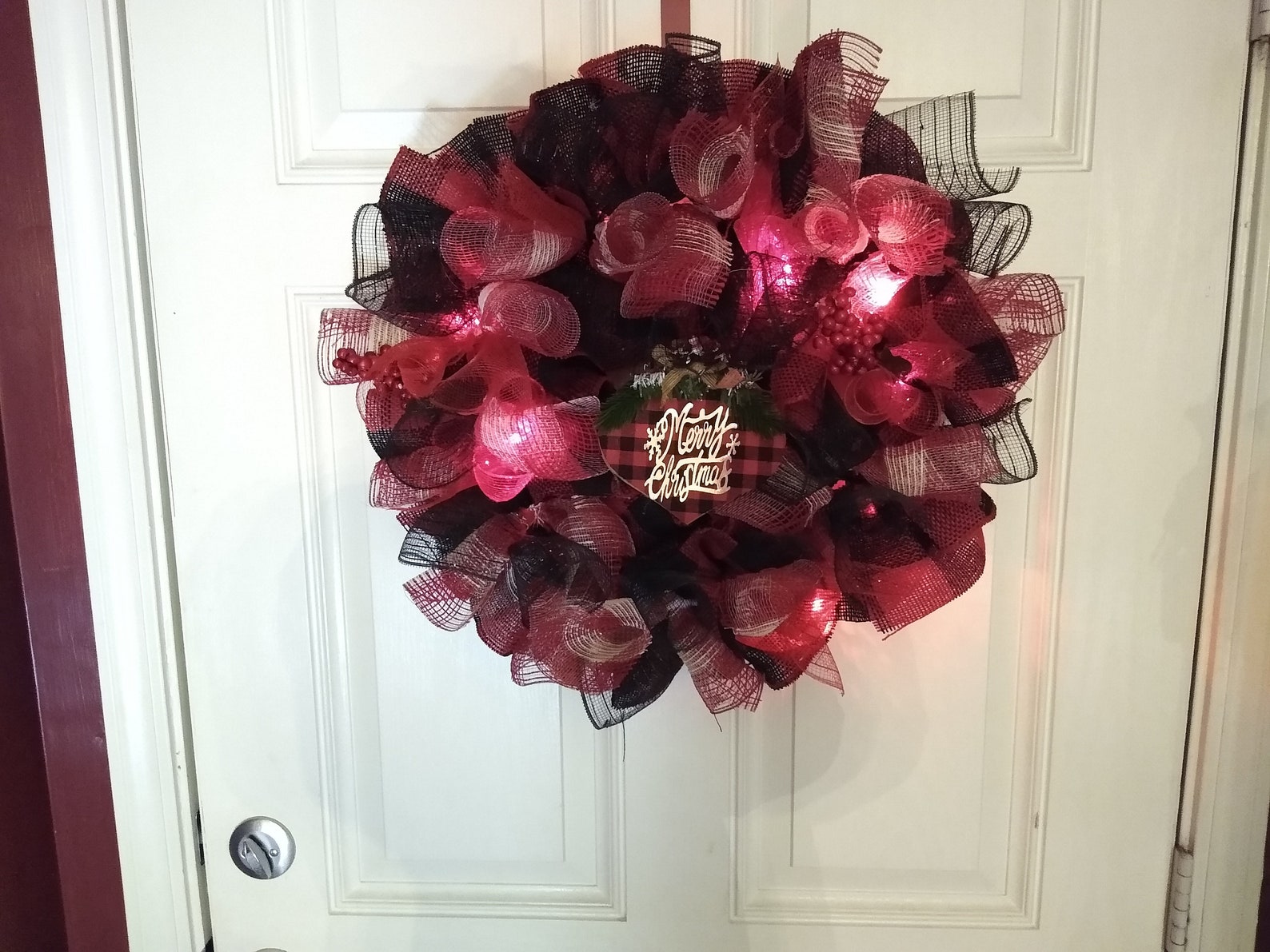 Merry Christmas Buffalo Plaid Deco Mesh Wreath - Etsy
