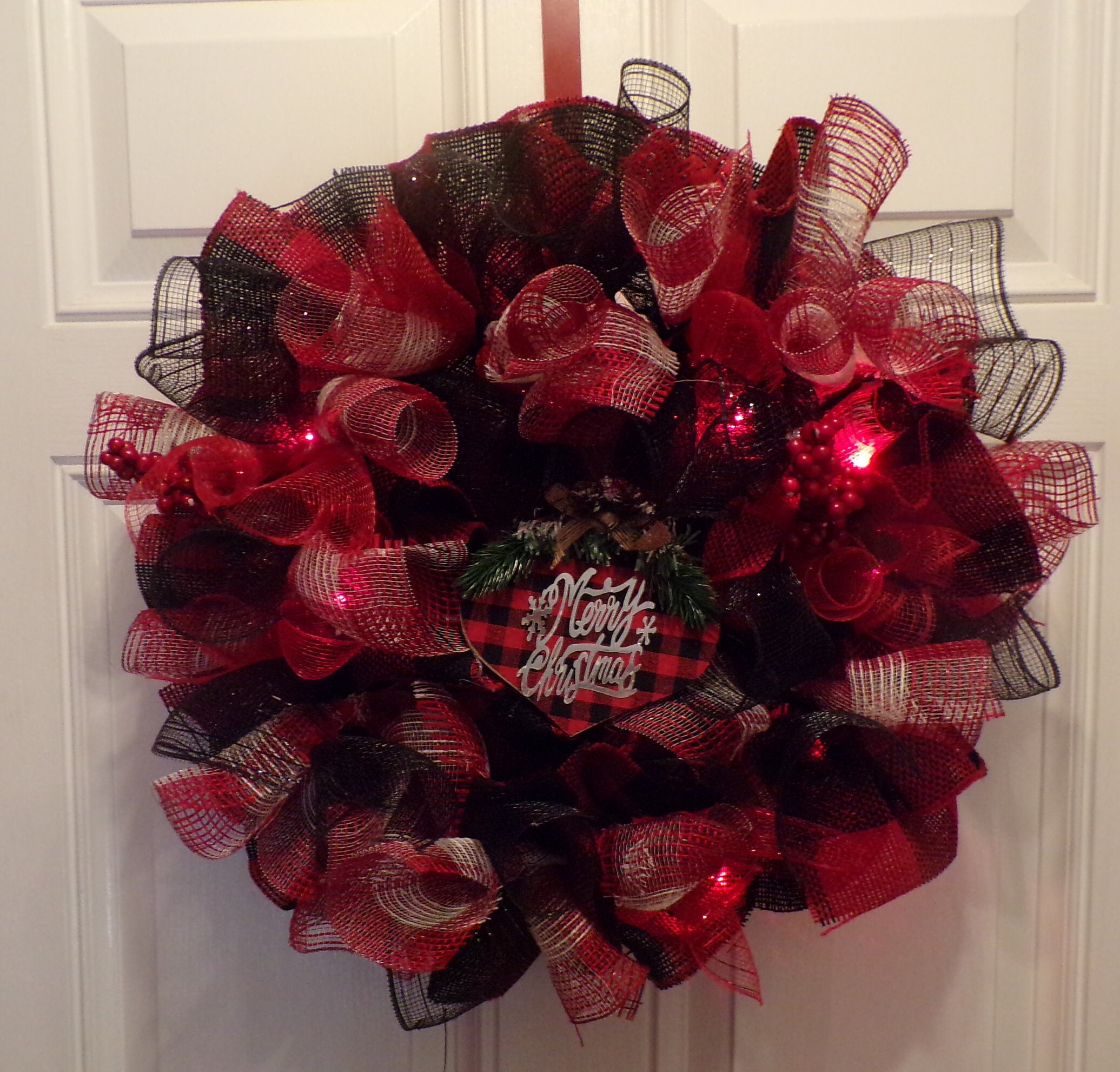 Merry Christmas Buffalo Plaid Deco Mesh Wreath - Etsy
