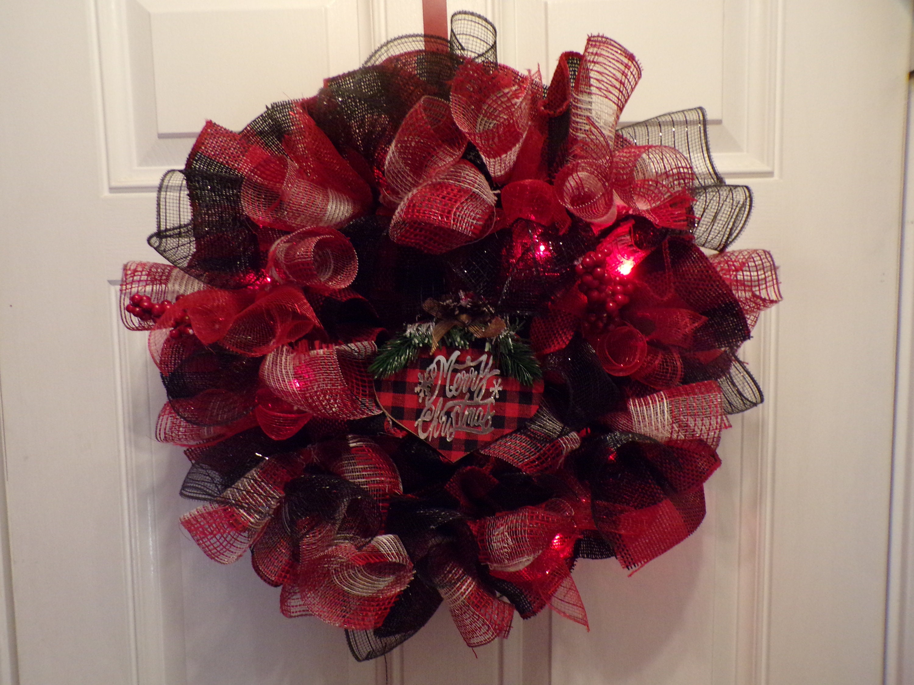 Merry Christmas Buffalo Plaid Deco Mesh Wreath - Etsy