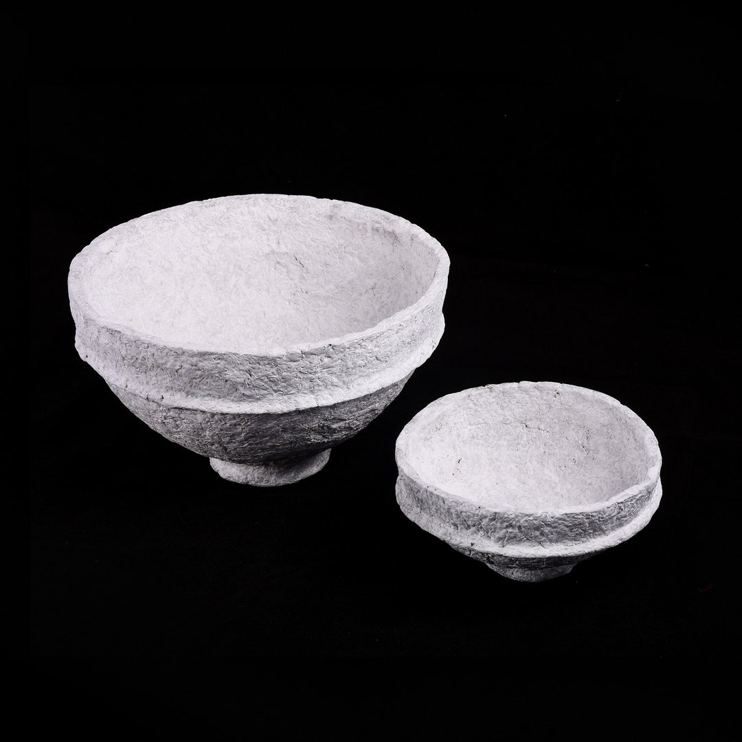 2 Natural White Paper Mache Bowl - Paptree, Handmade, Organic, Table ...