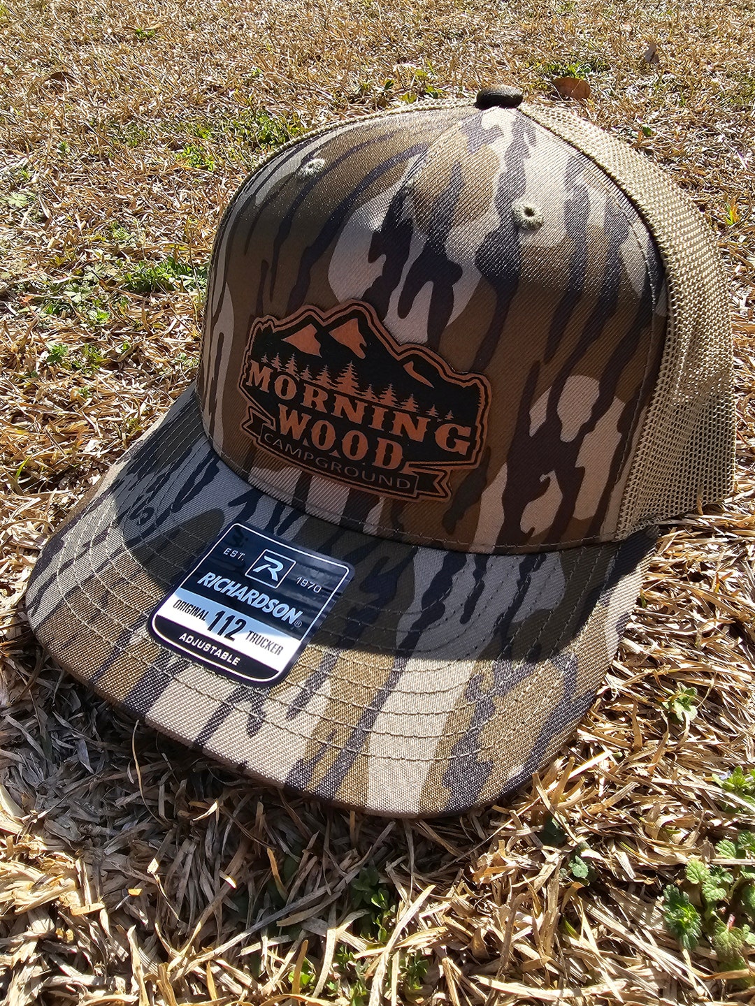 Leather Patch Hat, Morning Wood, Funny, Bottomland Camo, Richardson - Etsy