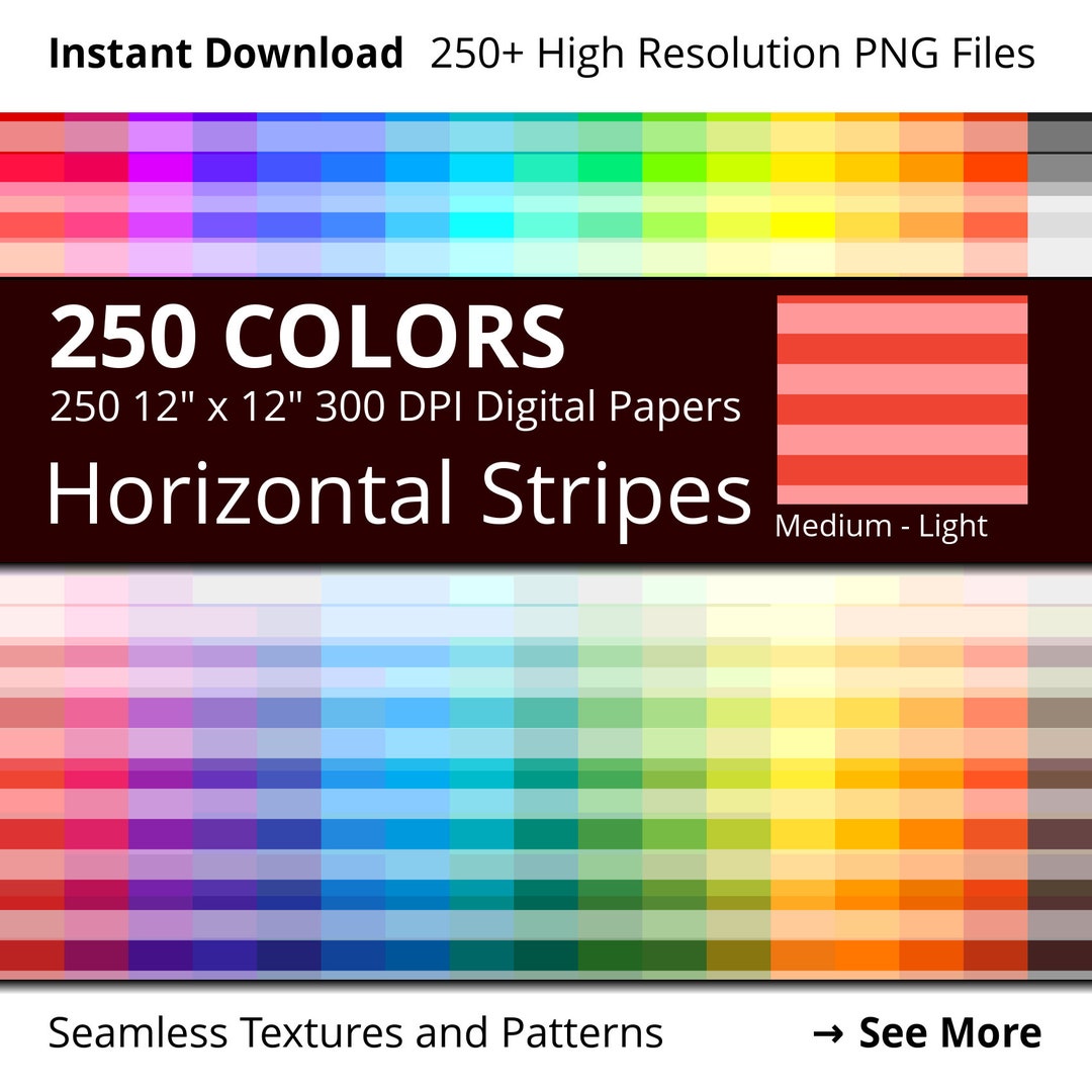 Horizontal Stripes Digital Paper Pack, 250 Colors Horizontal Stripes ...