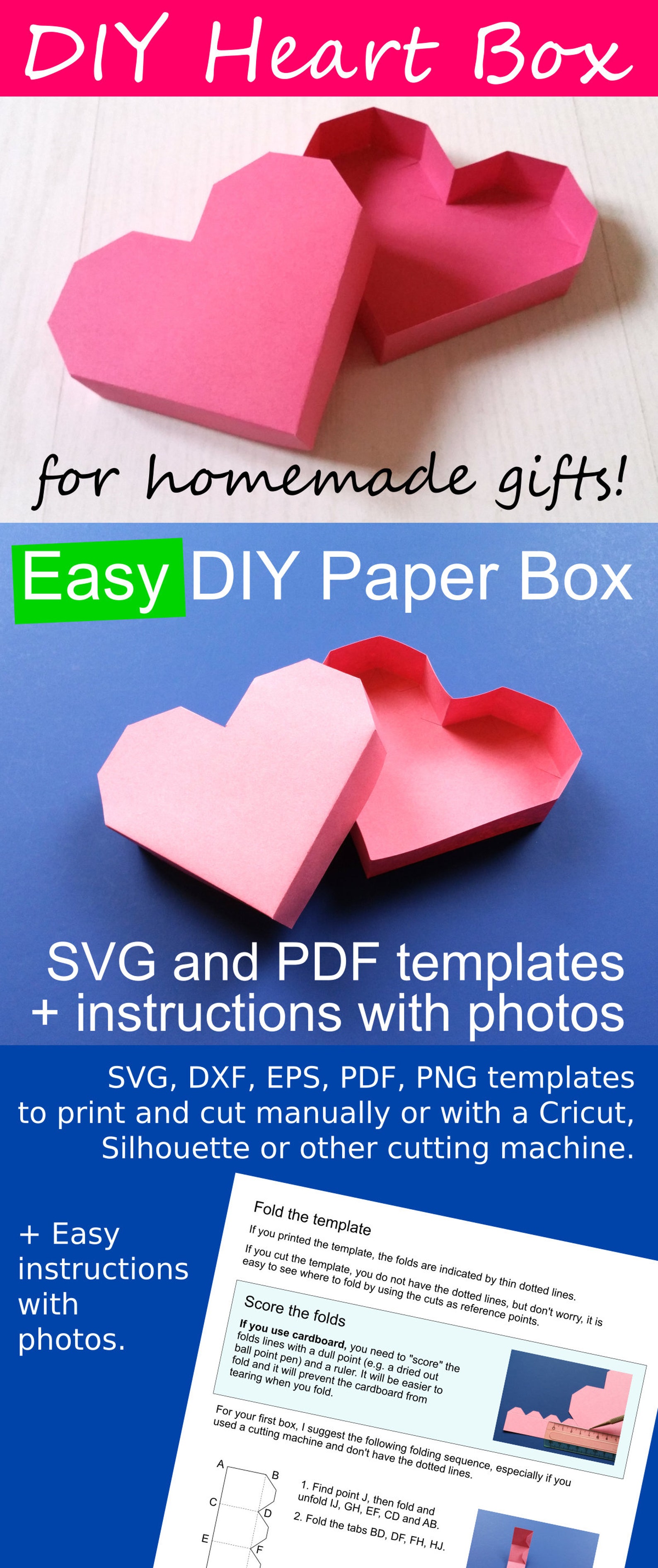 Valentine's Day DIY Heart Paper Box Template PDF for Hand - Etsy