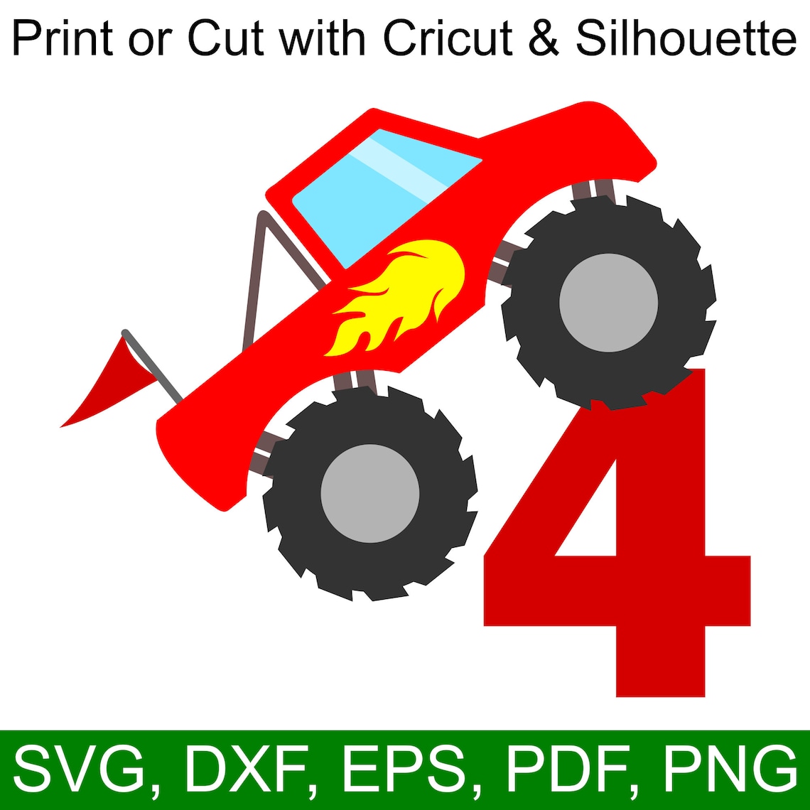 4th Birthday Boy SVG File Monster Truck Birthday SVG - Etsy
