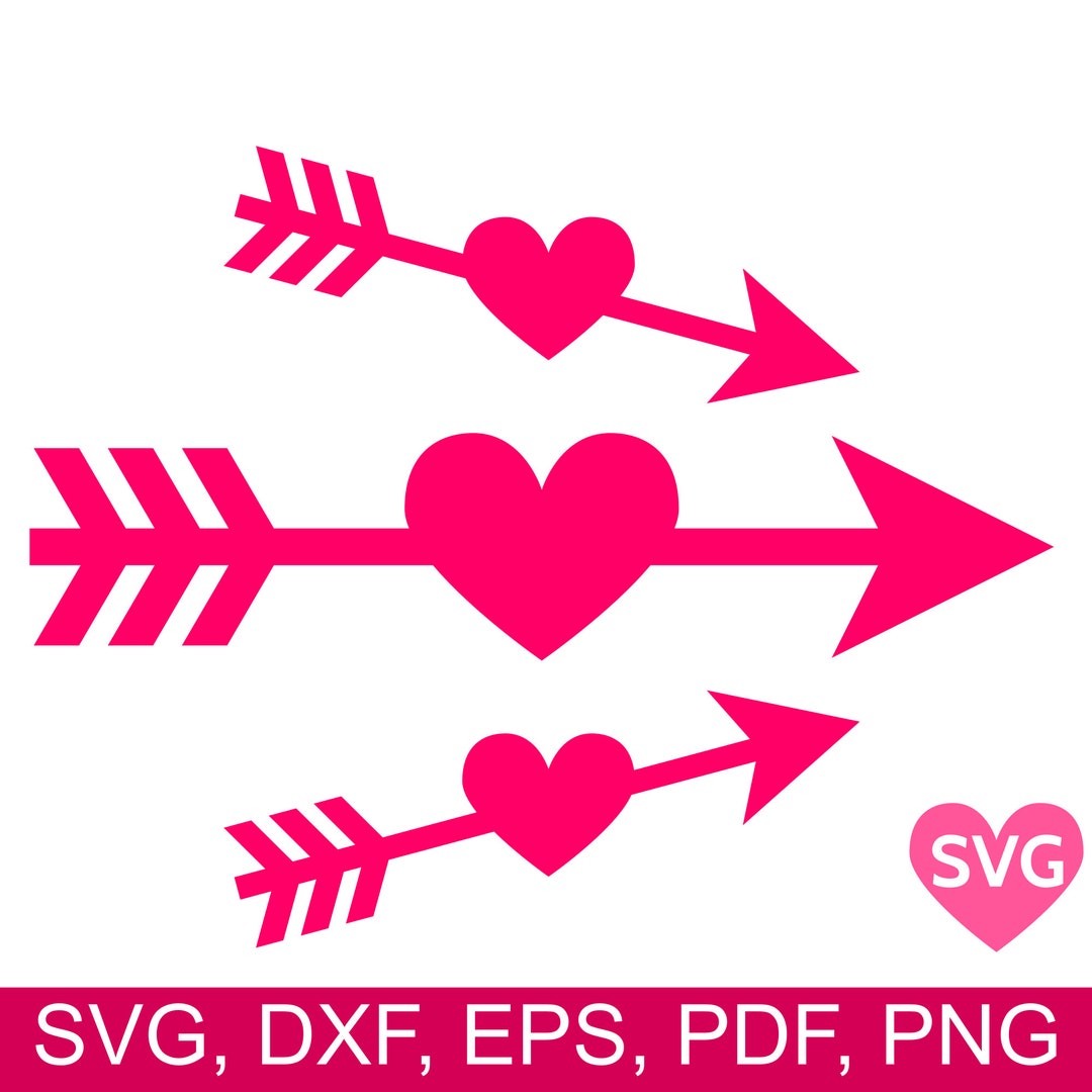 3 Heart Arrow SVG Files, Arrow Through Heart SVG, Love Arrow SVG, Heart ...