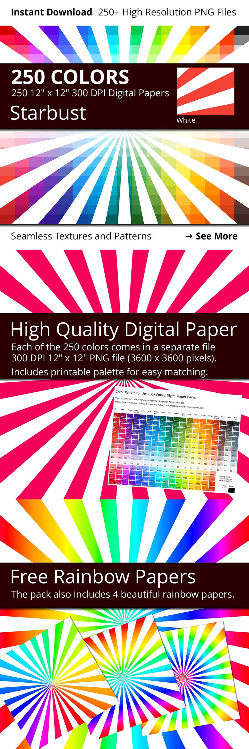 White Starburst Digital Paper Pack 250 Colors Digital Paper | Etsy