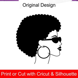 Afro Woman SVG File With Shades, Hoop Earring and Lipstick, Afro Lady ...