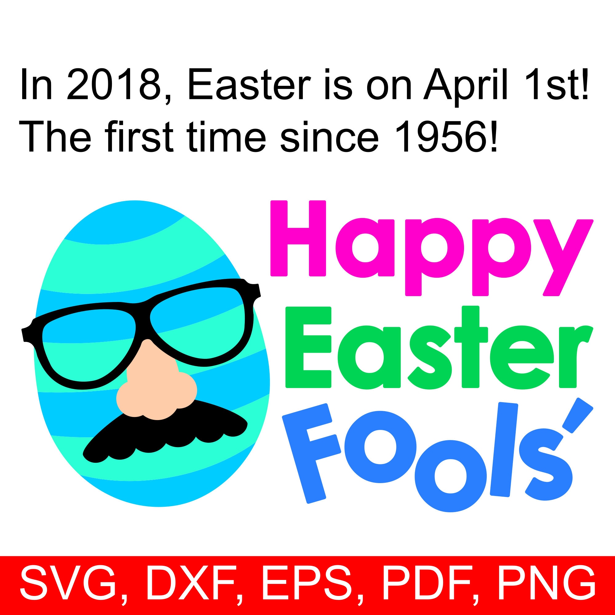 Happy Easter Fools SVG Easter Egg Svg with Mustache, Joke Nose and ...