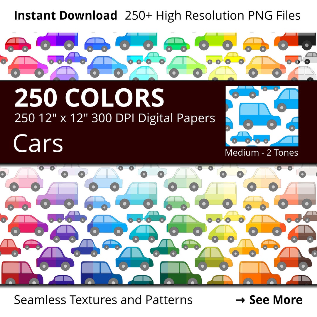 Cars Digital Paper Pack, 250 Colors Vehicles Digital Paper Cars in ...