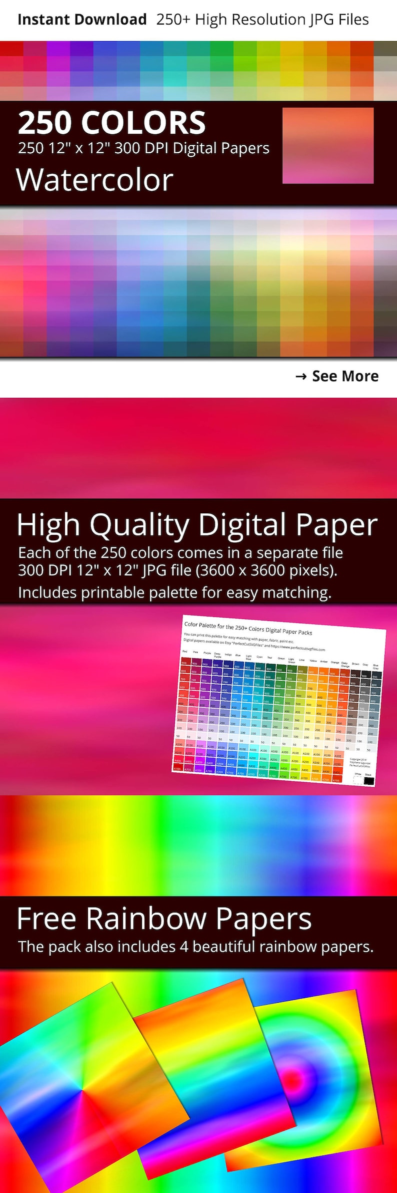 Watercolor Digital Paper Pack, Rainbow Colors Digital Papers Watercolor ...