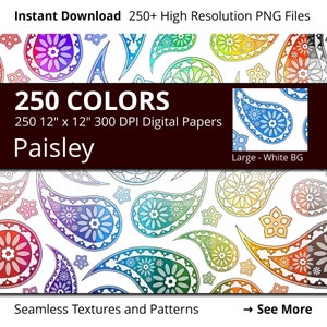 Floral Paisley Digital Paper Pack, 250 Colors Flower Digital Paper ...
