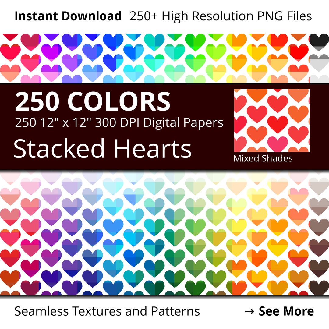Stacked Hearts Digital Paper Pack, Mixed Shades Digital Paper Heart ...