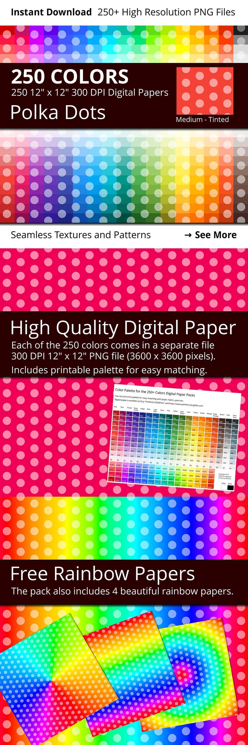 Polka Dots Digital Paper Pack 250 Colors Polka Dots Scrapbook - Etsy