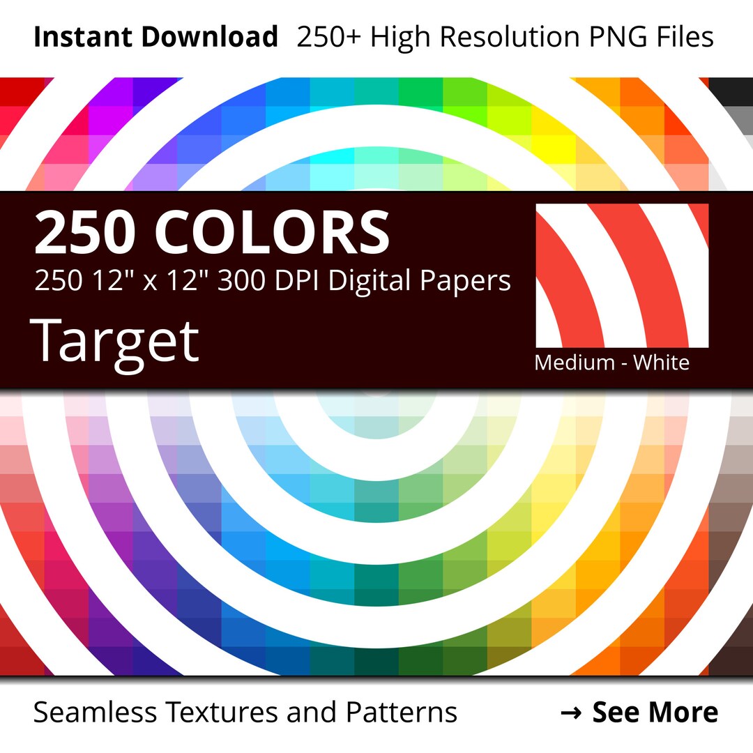 White Target Digital Paper Pack, 250 Colors Digital Paper Target ...