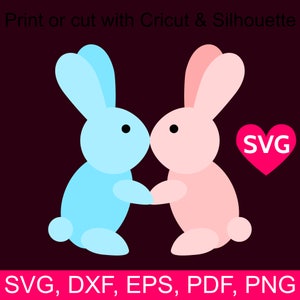 Love Bunnies SVG File for Cricut & Silhouette, Cute Kissing Bunnies SVG ...