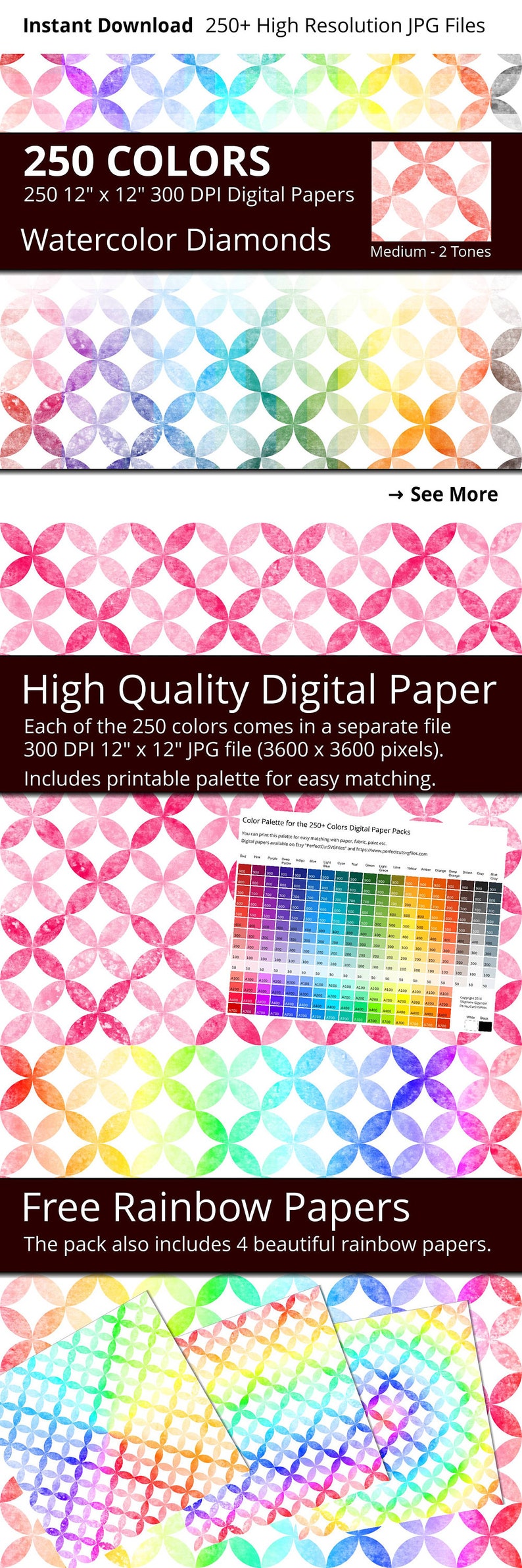 Watercolor Diamonds Digital Paper Pack 250 Geometric Digital | Etsy