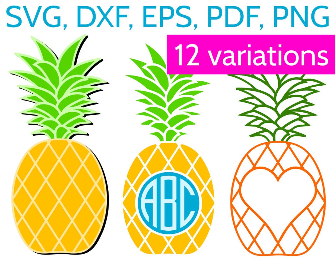 Pineapple SVG + Pineapple Monogram Frame (round, Heart and Split Frames ...