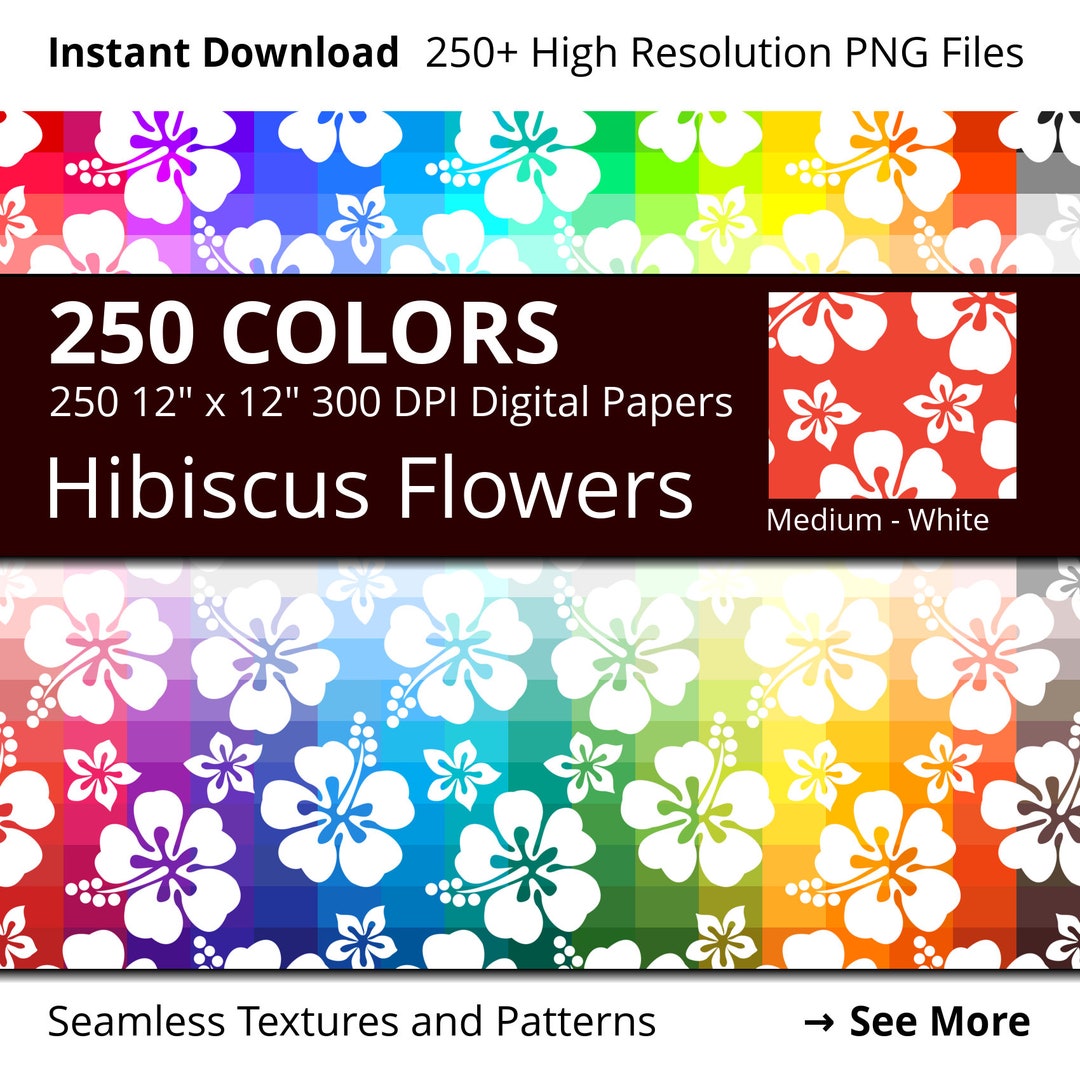 Tropical White Hibiscus Flowers Digital Paper Pack, 250 Colors Medium ...