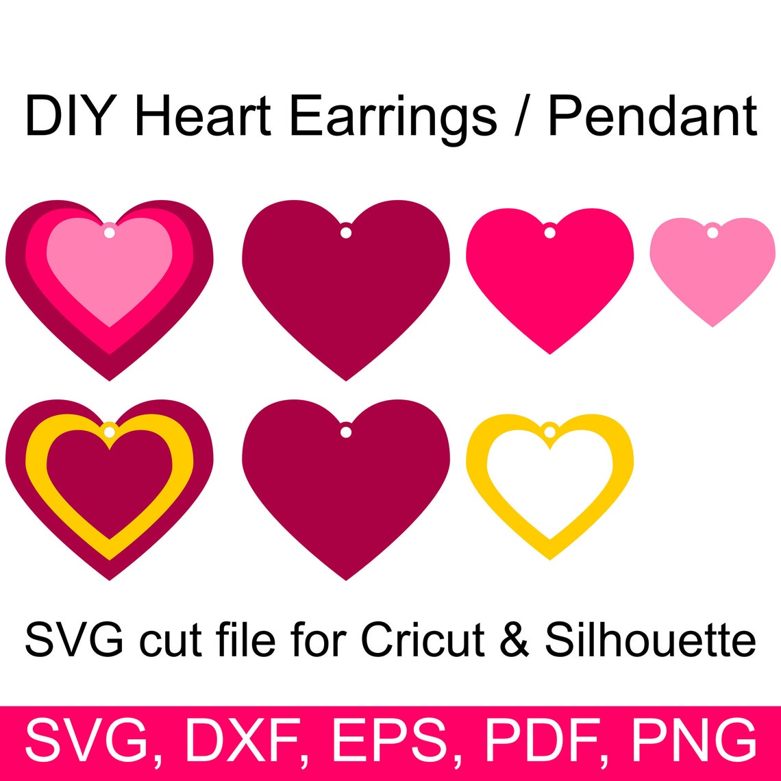 Stacked Heart Earrings SVG Files, Heart Pendant Template, Heart Earring ...