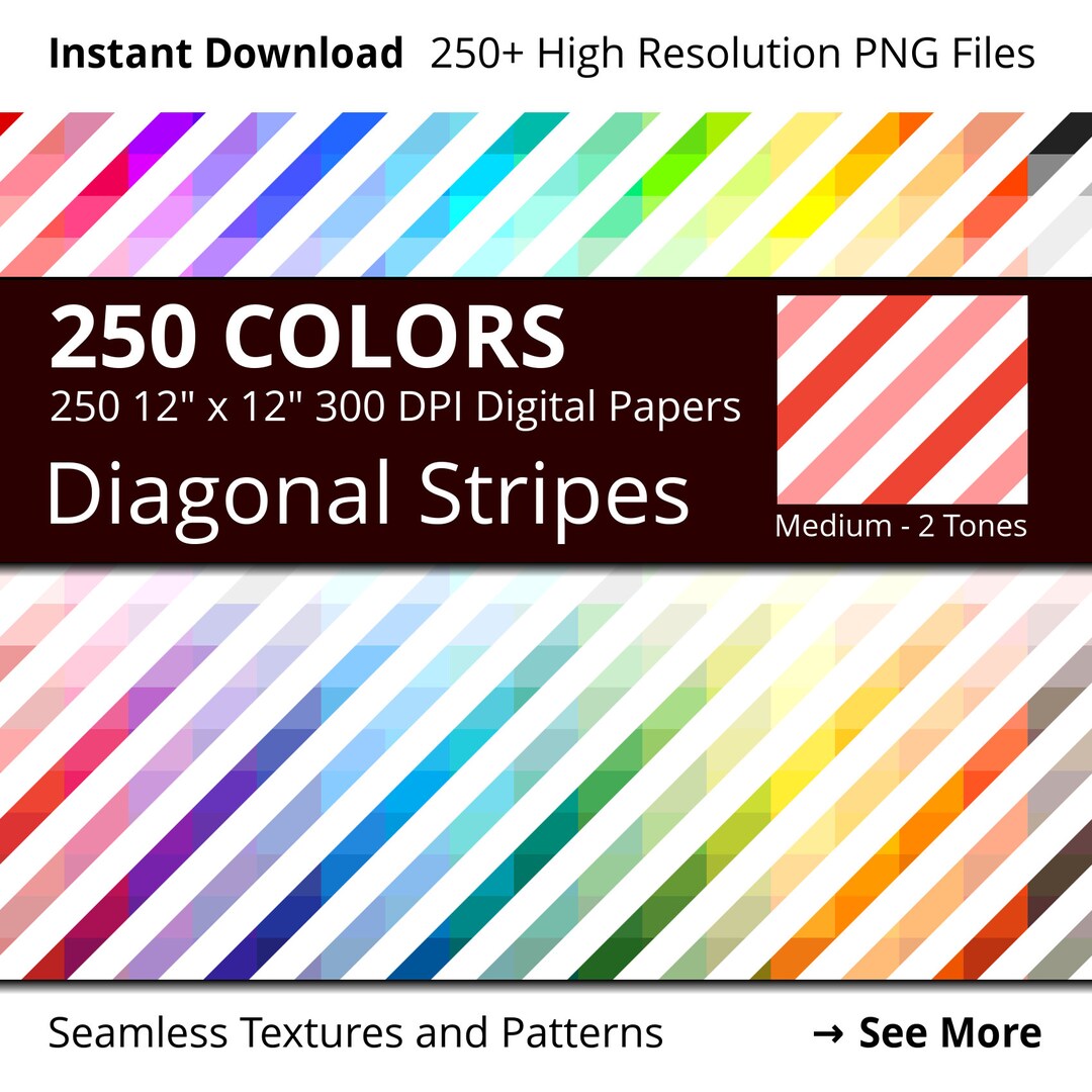 Diagonal Stripes Digital Paper Pack, 250 Colors White and Tinted ...