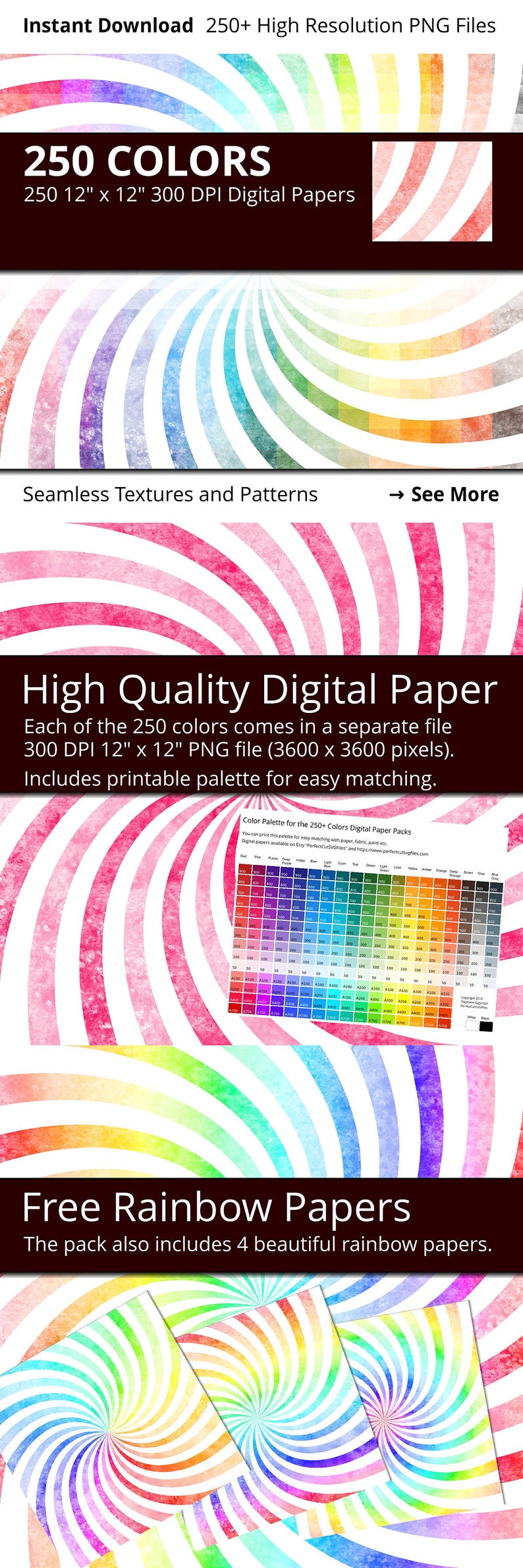 Watercolor Twisted Starburst Digital Paper Pack, 250 Watercolor Digital ...