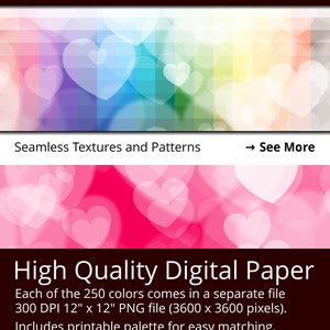 Hearts Bokeh Digital Paper Pack, 250 Colors Bokeh Heart Digital Paper ...