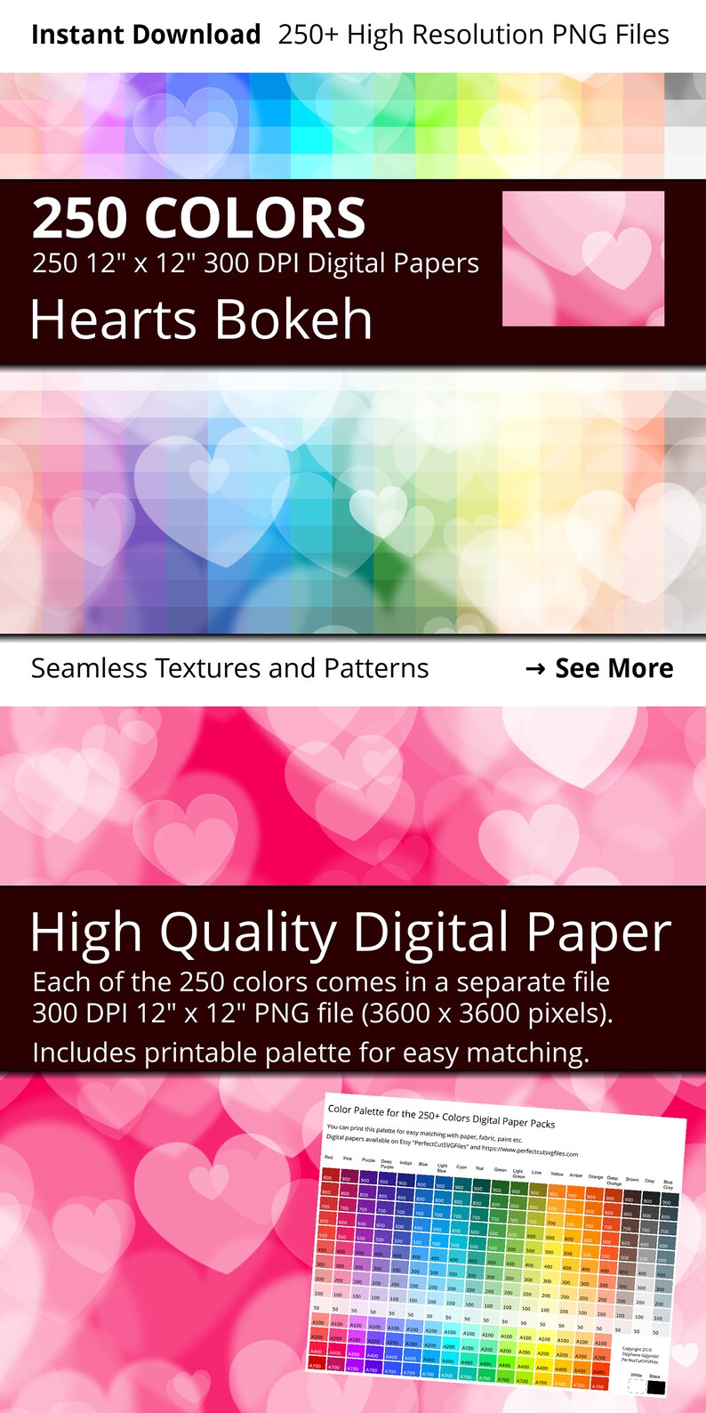 Hearts Bokeh Digital Paper Pack 250 Colors Bokeh Heart - Etsy