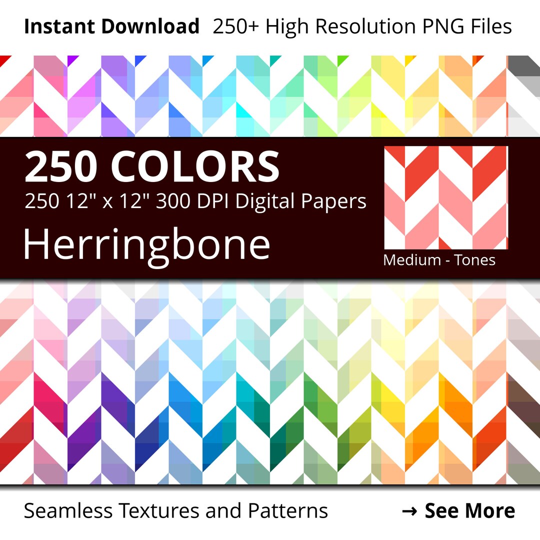 Herringbone Digital Paper Pack, Digital Paper Herringbone Pattern in 2 Tones and 250 Colors ...