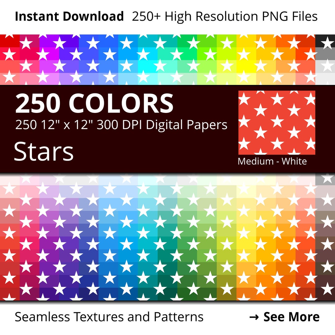 White Stars Digital Paper Pack, 250 Colors Digital Paper Star ...