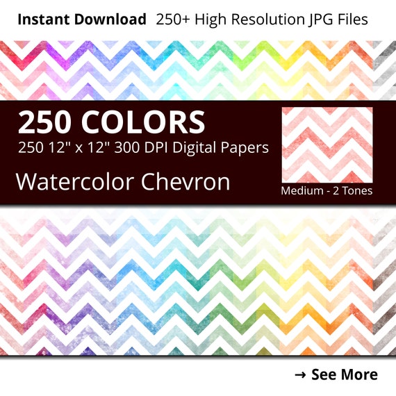 Watercolor Chevron Digital Paper Pack 250 Geometric Digital | Etsy