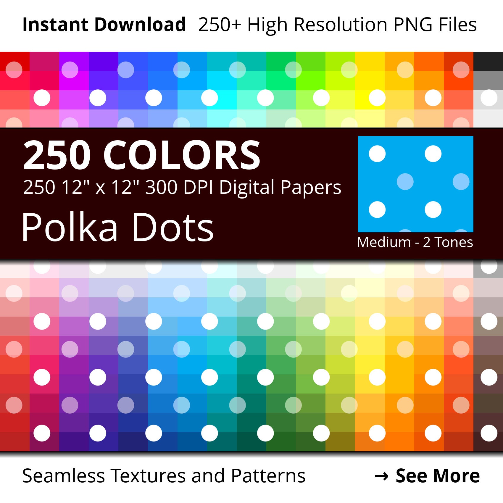 250 Tinted and White Polka Dots Digital Paper Pack with 250 Colors ...