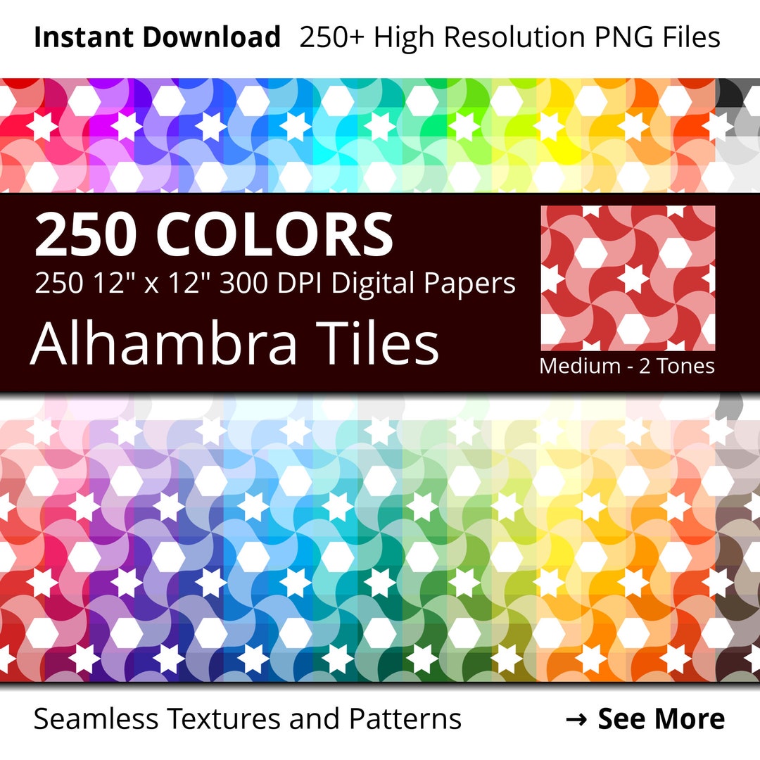 Alhambra Azulejos Tiles Digital Paper Pack, 250 Colors Arabic Digital ...