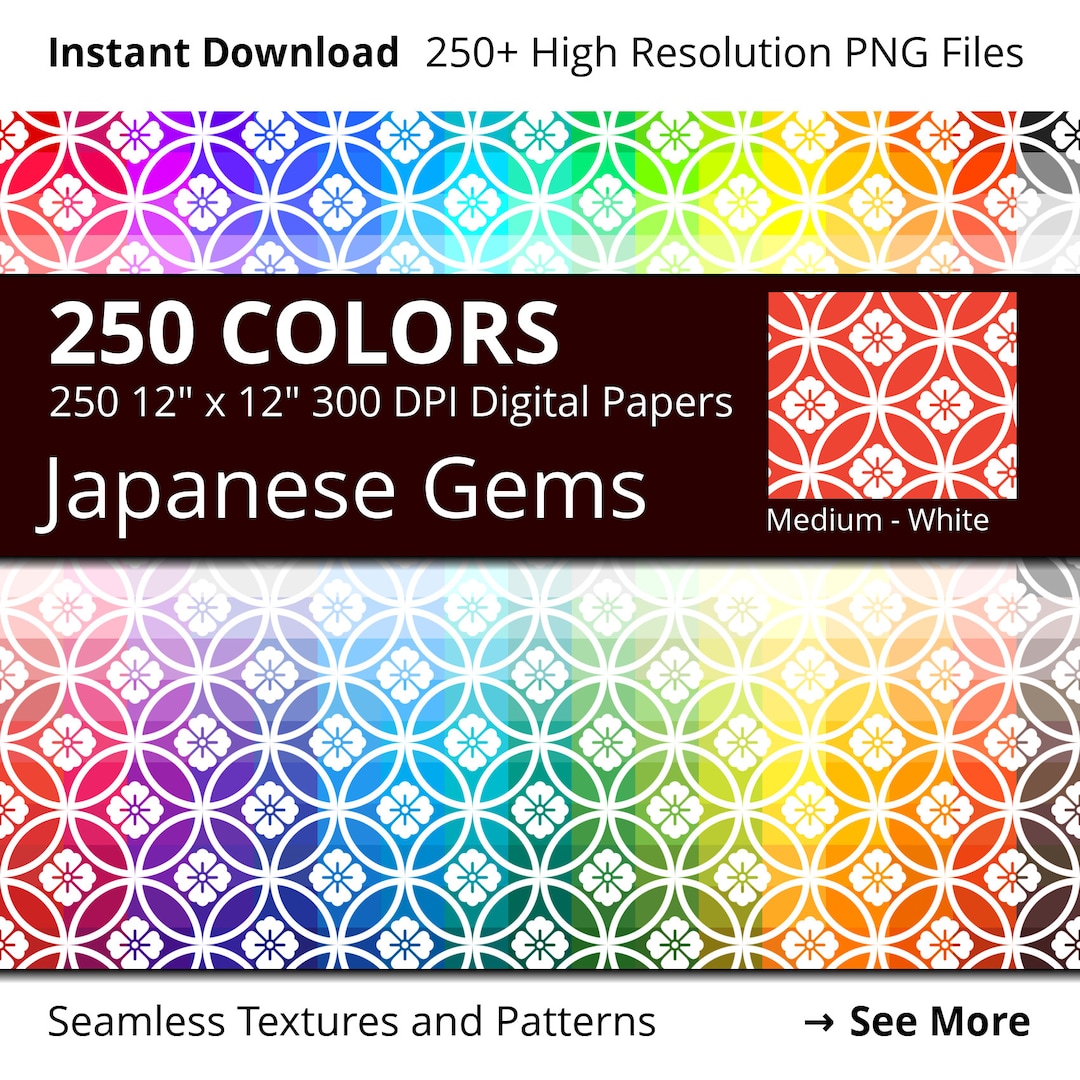 White Japanese Gems Digital Paper Pack, Rainbow Colors Japanese Shippou ...