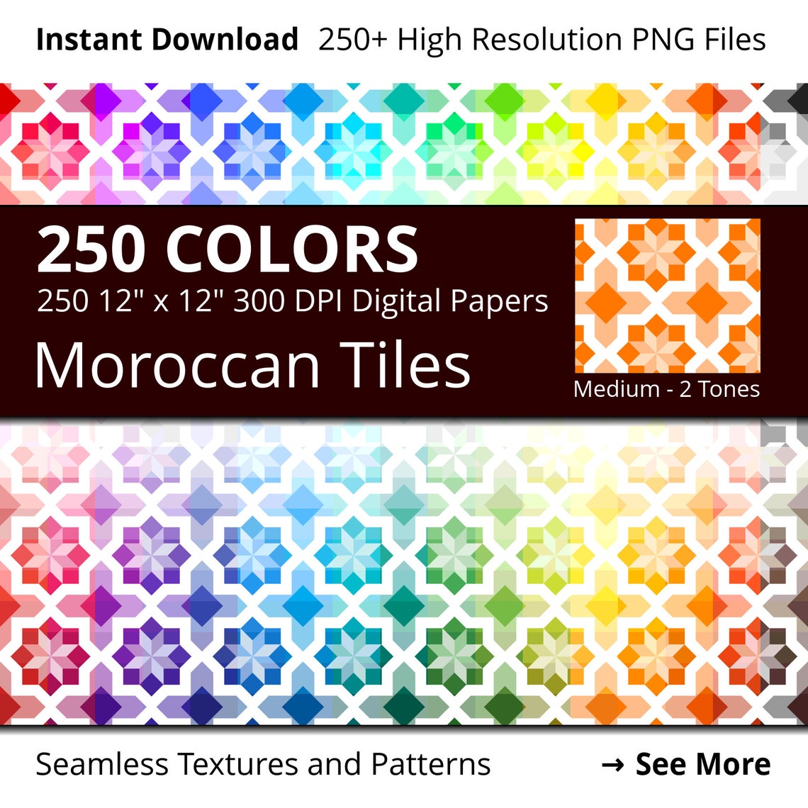 Moroccan Tiles Digital Paper Pack, 250 Colors Moroccan Digital Paper ...