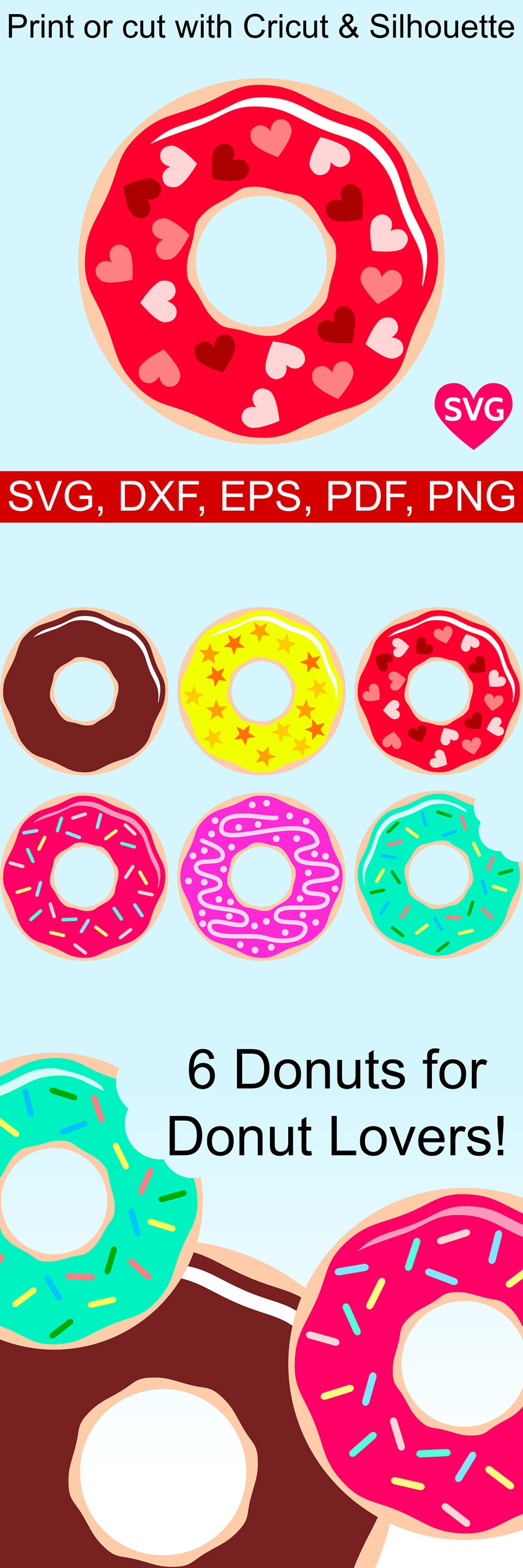 6 Donuts SVG Files for Cricut, Doughnuts SVG Bundle, Donut SVG Design ...