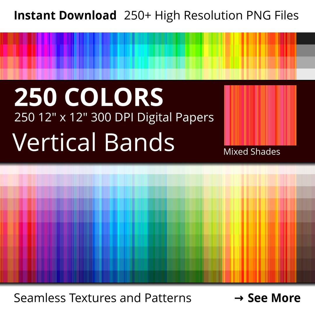 Mixed Shades Vertical Bands Digital Paper Pack, 250 Colors Vertical ...