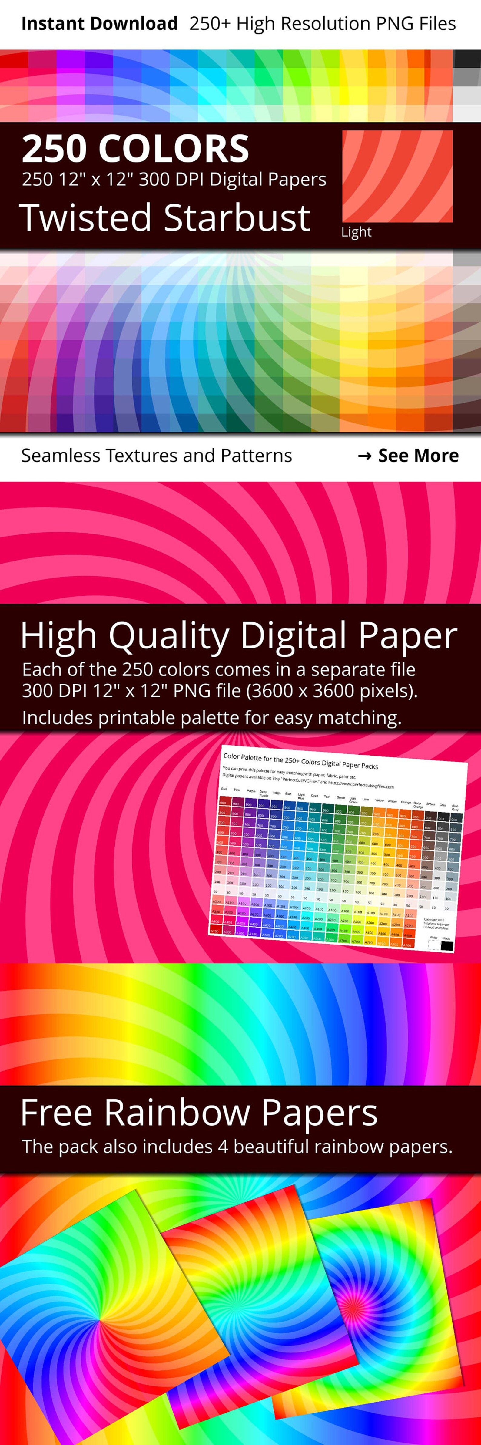 Tinted Twisted Starburst Digital Paper Pack, 250 Colors Digital Paper ...