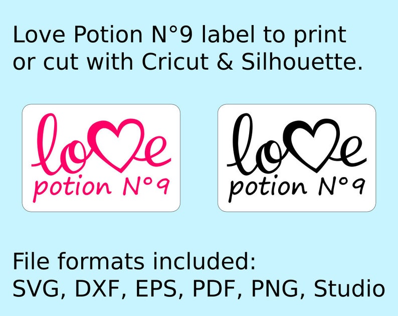 Love Potion Number 9 Label SVG File, Printable Love Potion Label PDF ...