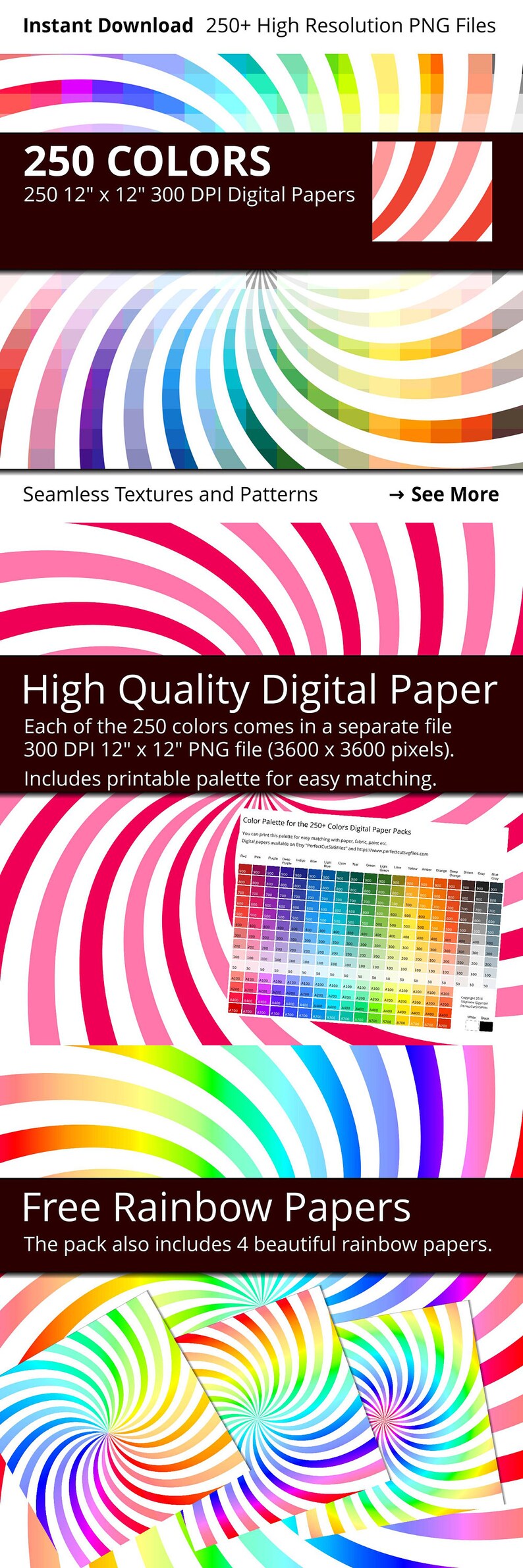 Twisted Starburst Digital Paper Pack 250 Rainbow Colors - Etsy