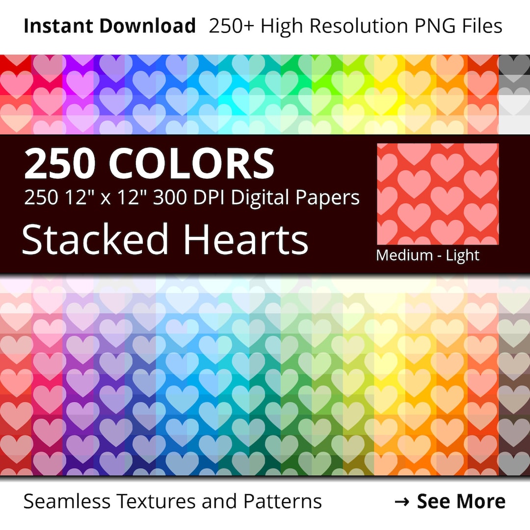 Tinted Stacked Hearts Digital Paper Pack, Digital Paper Heart ...