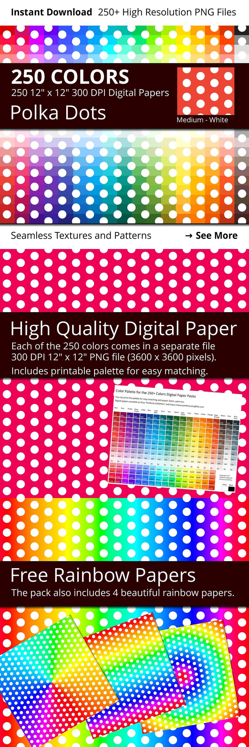 White Polka Dots Digital Paper Pack 250 Colors Polka Dots - Etsy