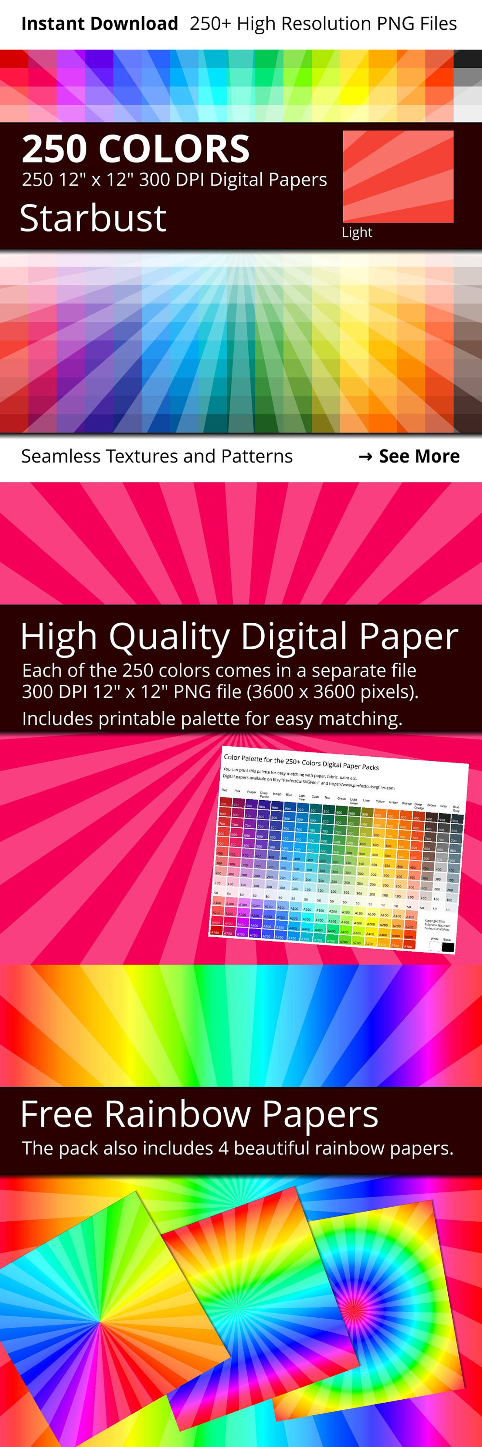 Tinted Starburst Digital Paper Pack, 250 Colors Digital Paper Sunburst ...