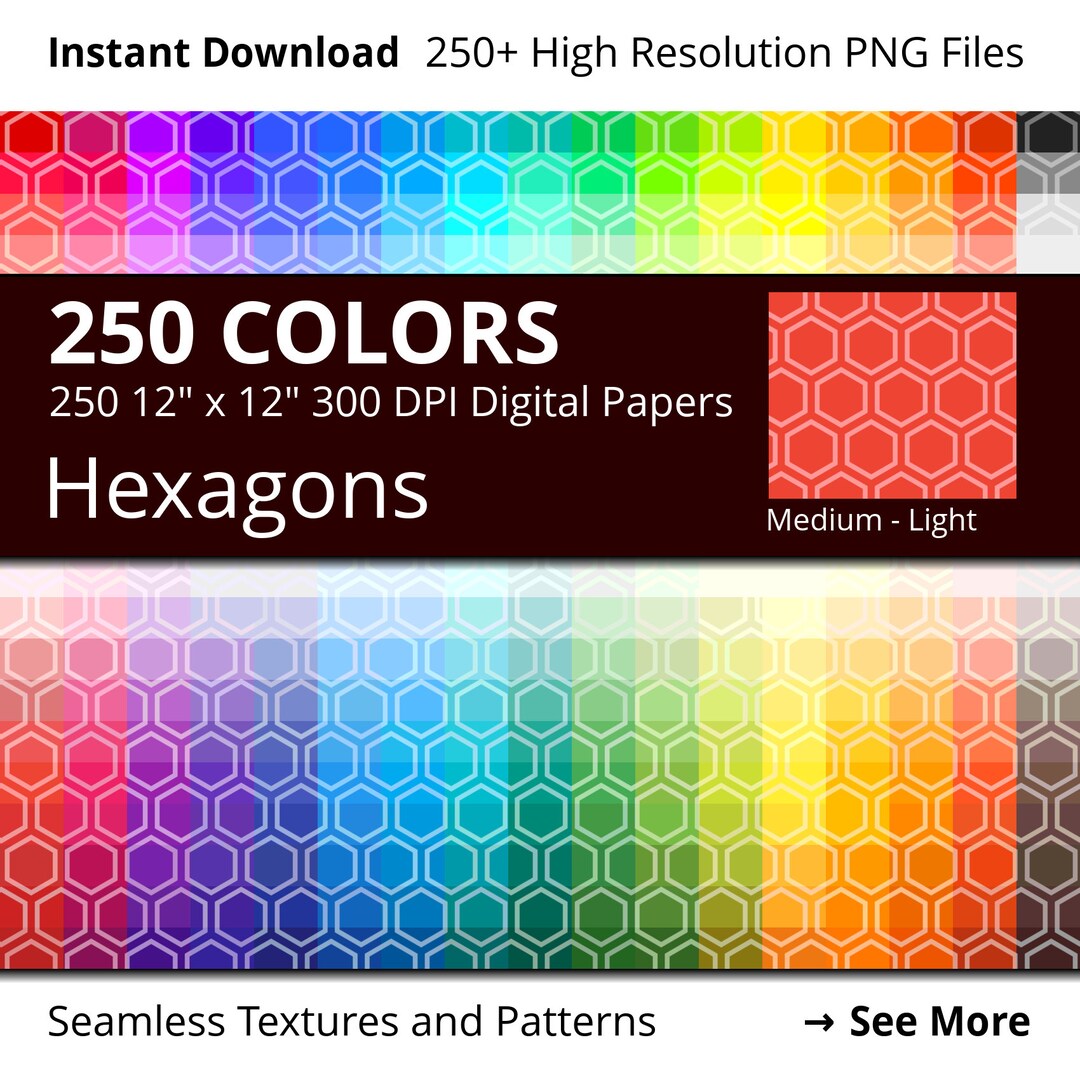 Tinted Hexagons Digital Paper Pack, 250 Colors Digital Paper Hexagonal ...