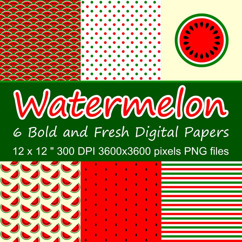 Watermelon Digital Paper Pack, 6 Summer Digital Papers, Seamless ...