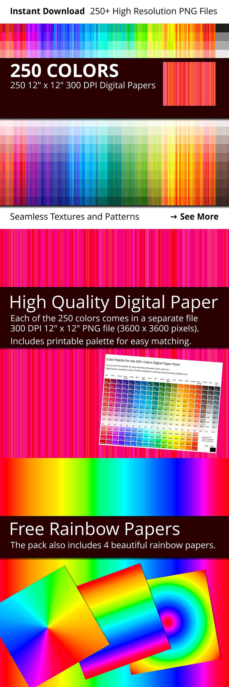 Mixed Shades Vertical Bands Digital Paper Pack, 250 Colors Vertical ...