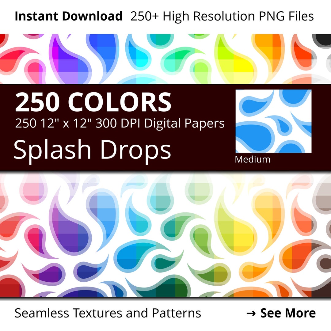 Water Drops Digital Paper Pack, 250 Colors Splashing Water Digital ...